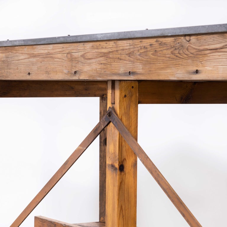 1960's Large Zinc Top Bench, Console Table, Potting Bench at 1stDibs