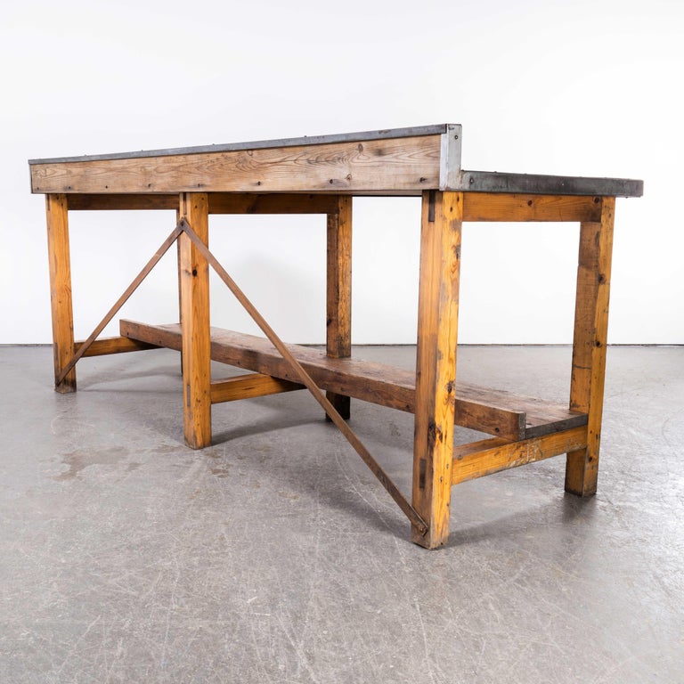1960's Large Zinc Top Bench, Console Table, Potting Bench at 1stDibs
