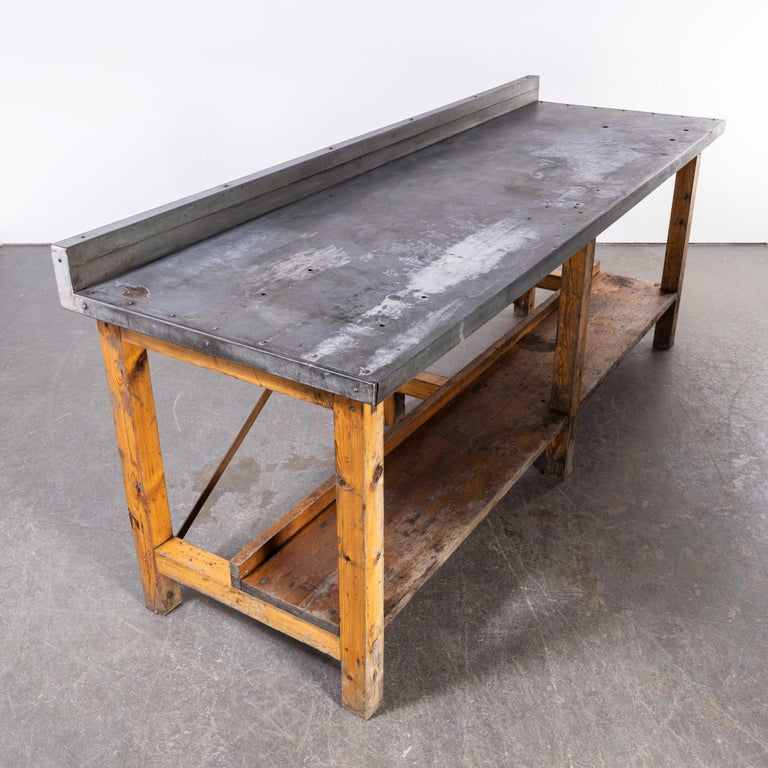 1960's Large Zinc Top Bench, Console Table, Potting Bench at 1stDibs