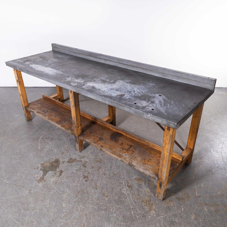 1960's Large Zinc Top Bench, Console Table, Potting Bench at 1stDibs