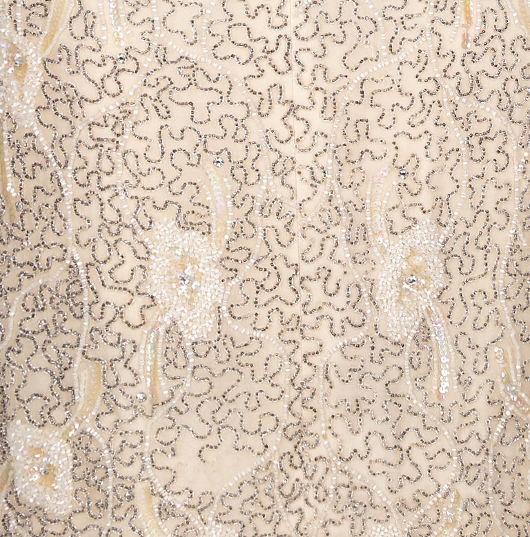 1960s Lavish Cream Silk Embellished Cocktail or Bridal Dress at 1stDibs