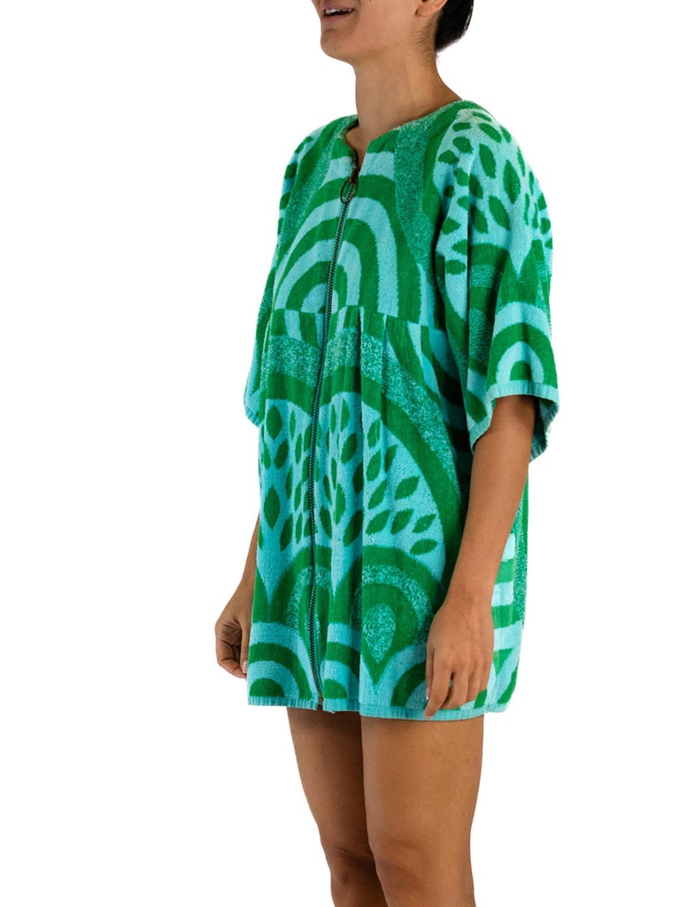 1960S Light Aqua Blue Cotton Terry Cloth Beach Duster With Towel For ...