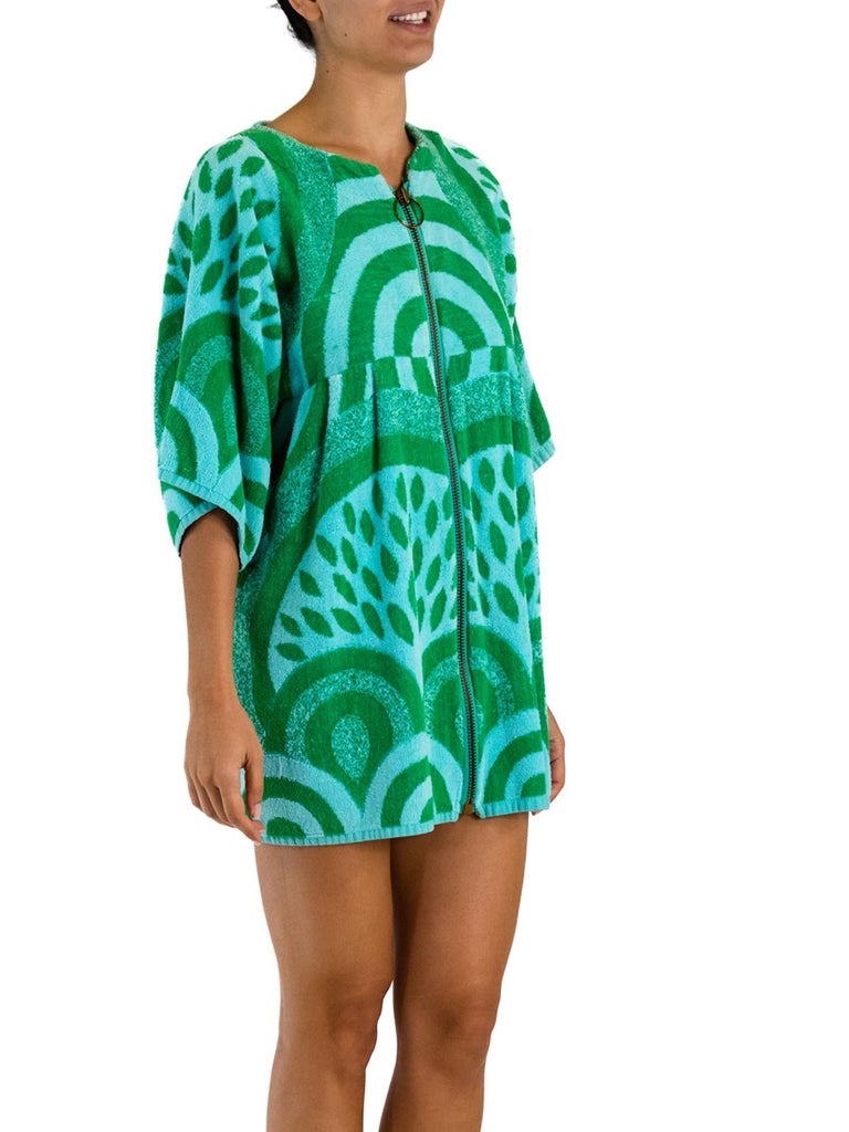 1960S Light Aqua Blue Cotton Terry Cloth Beach Duster With Towel For ...