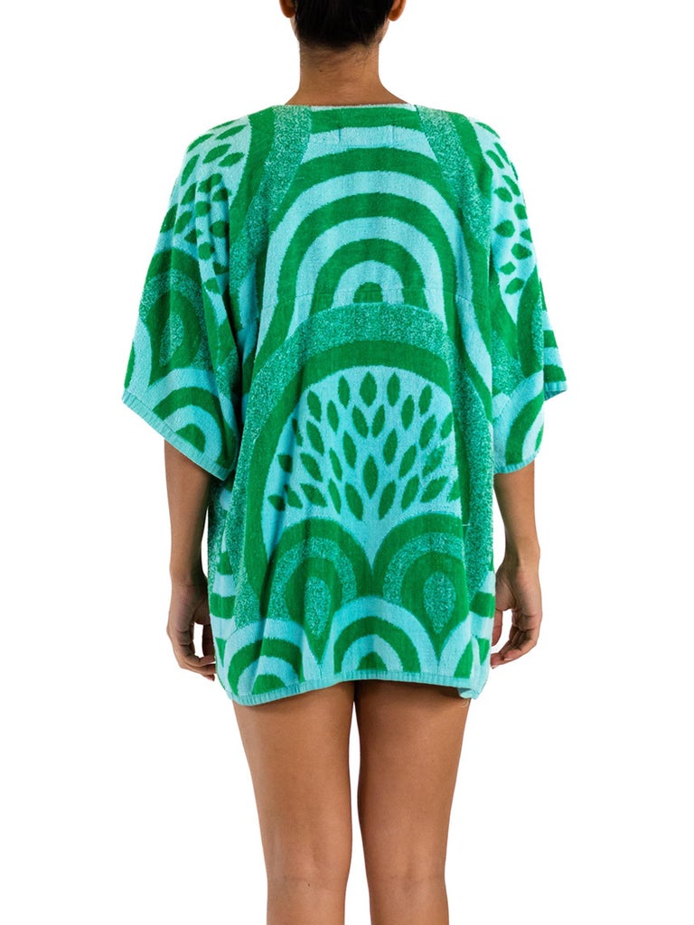 1960S Light Aqua Blue Cotton Terry Cloth Beach Duster With Towel For ...