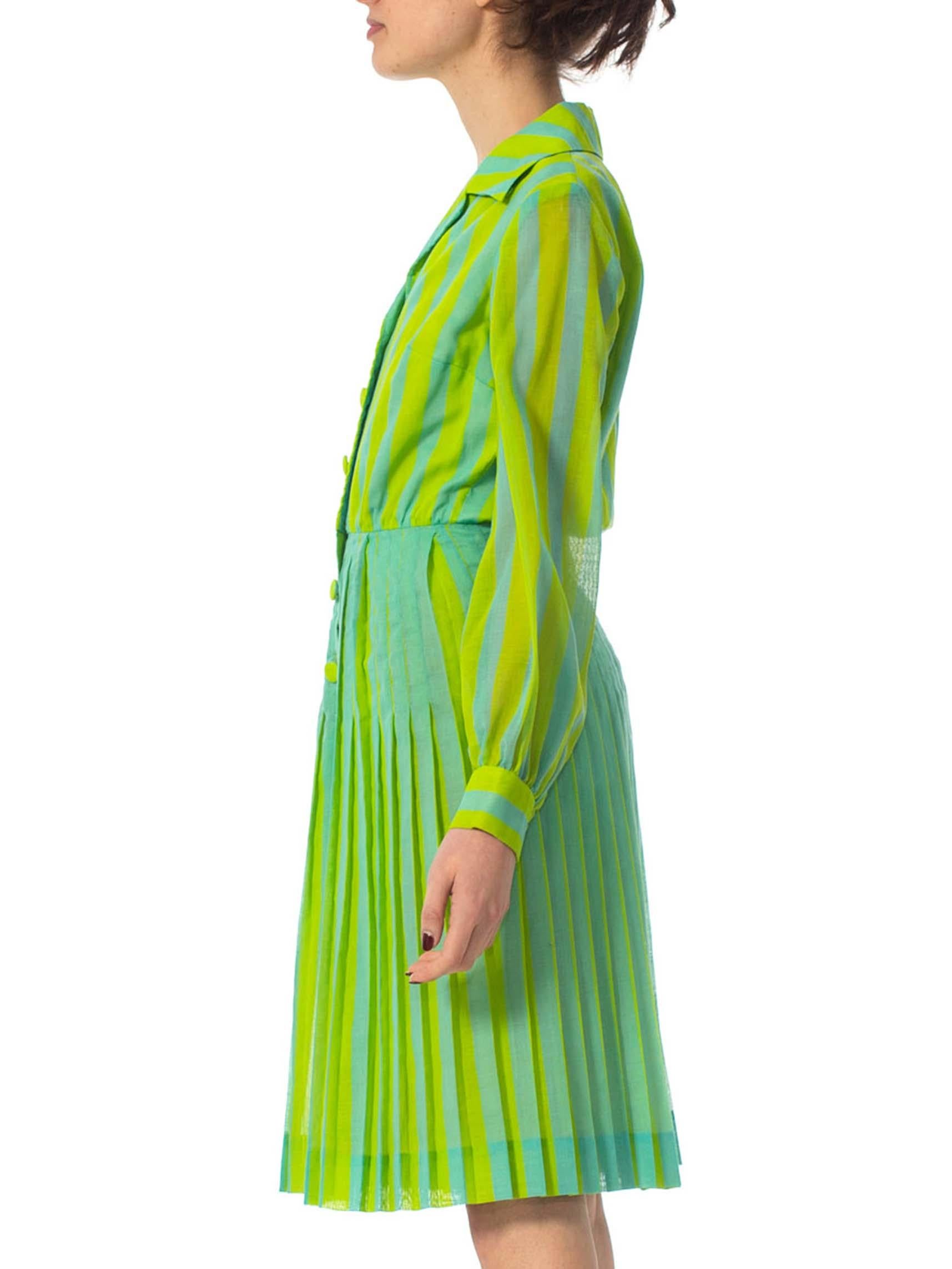 1960S Lime Green Striped Cotton Pleated Mod Dress From Elizabeth Arden ...