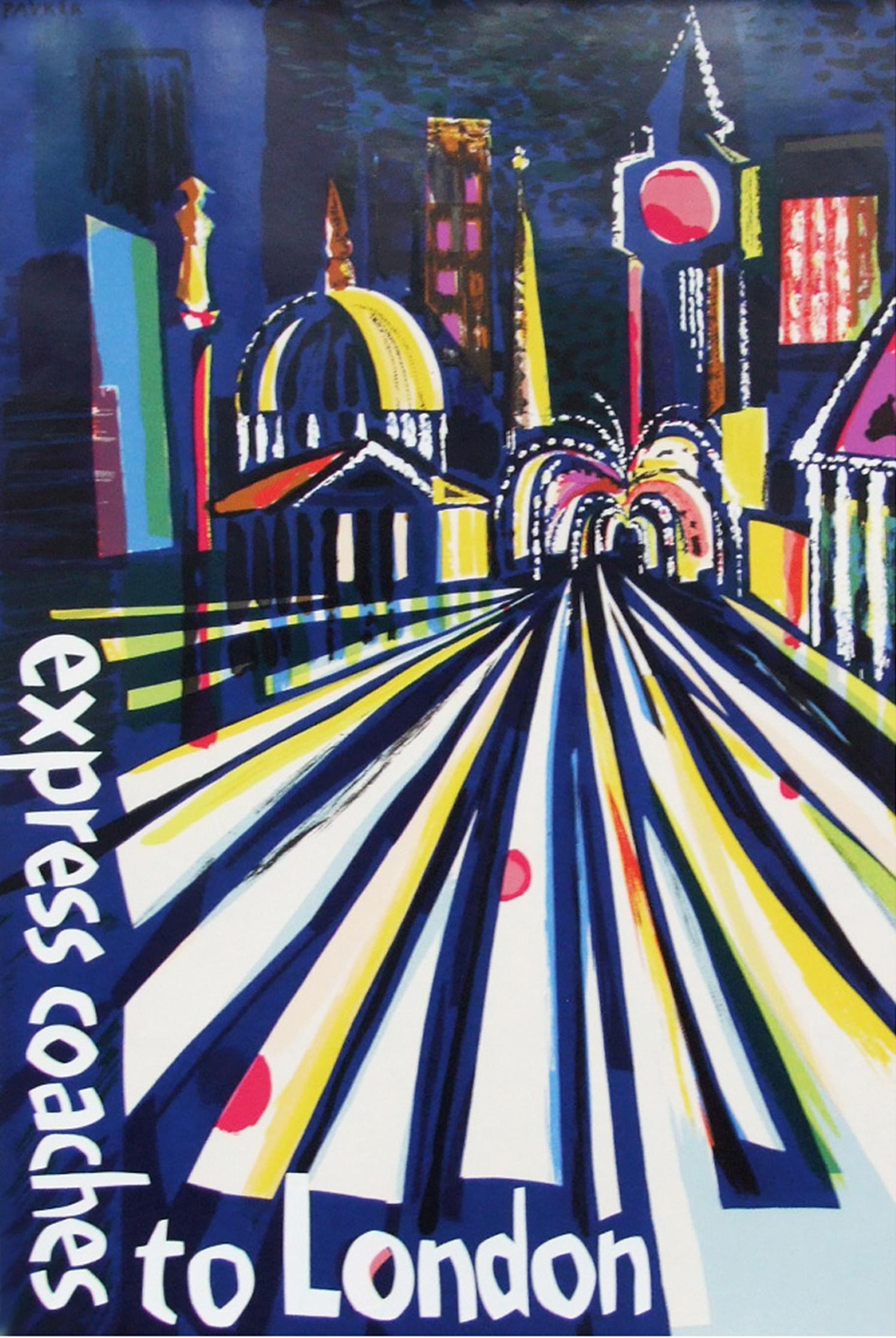 1960s London Coach Travel Poster Illustration Pop Art For Sale at 1stDibs