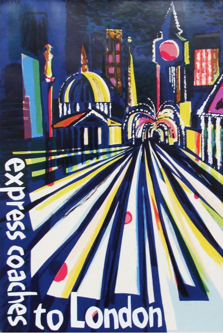 1960s London Coach Travel Poster Illustration Pop Art For Sale at 1stDibs