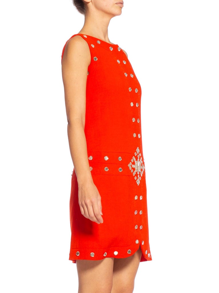 1960'S AZZARO Coral Red Haute Couture Wool Crepe Mod Cocktail Dress ...