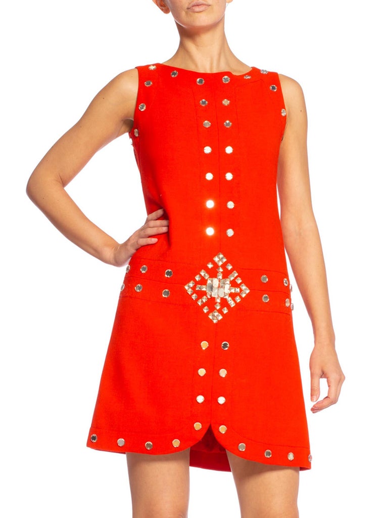 1960'S AZZARO Coral Red Haute Couture Wool Crepe Mod Cocktail Dress ...