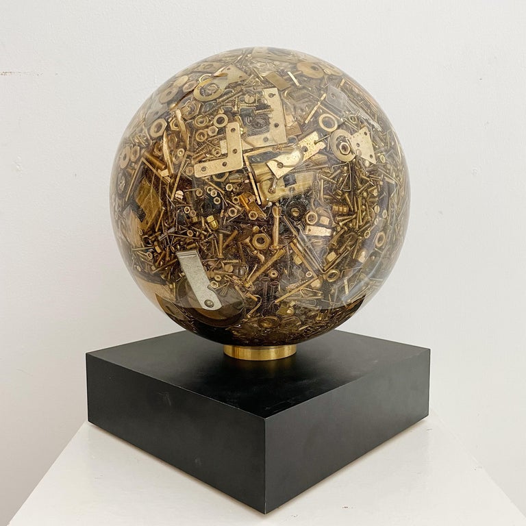 1960's Lucite Sphere Sculpture Containing Vintage Hardware at 1stDibs