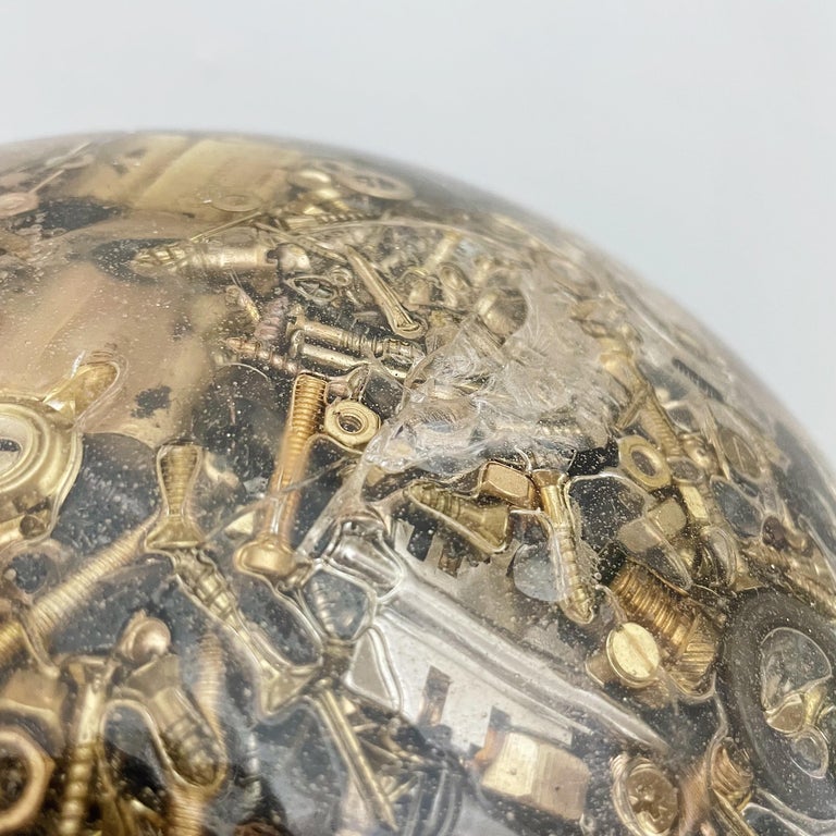 1960's Lucite Sphere Sculpture Containing Vintage Hardware at 1stDibs