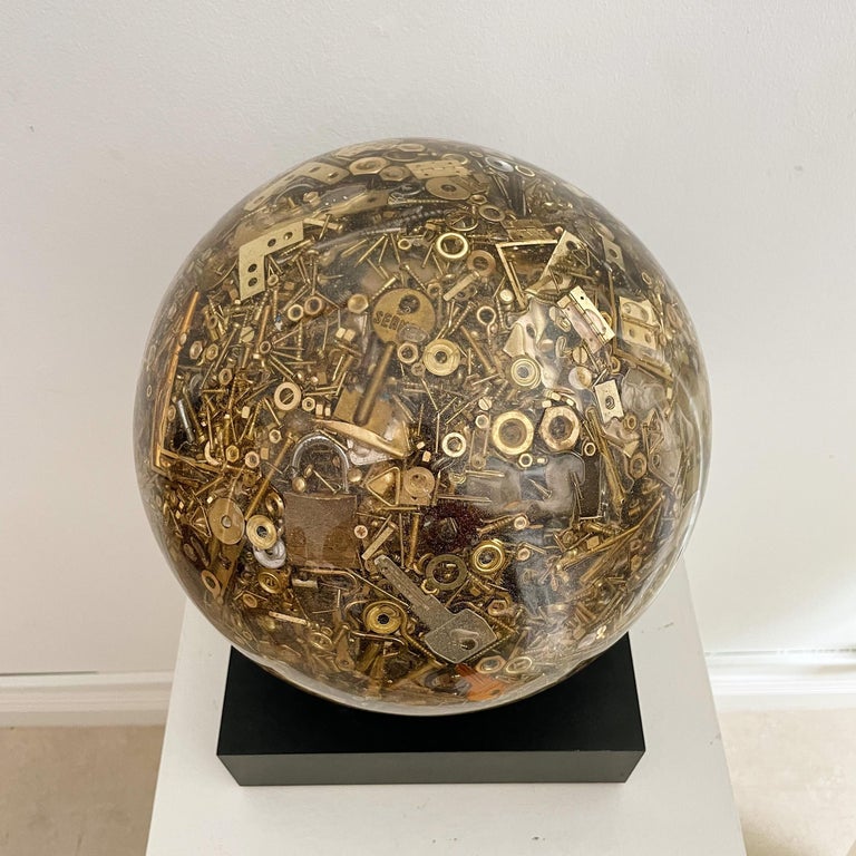 1960's Lucite Sphere Sculpture Containing Vintage Hardware at 1stDibs