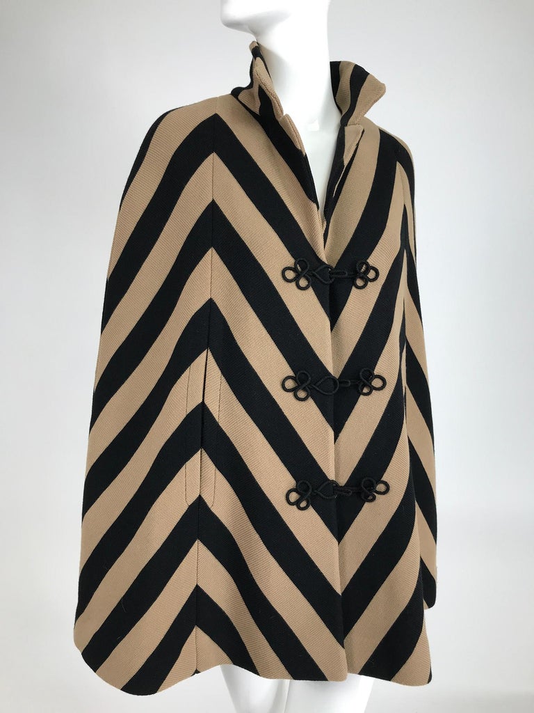 1960s Made In Italy Black and Tan Stripe Knit Cape at 1stDibs