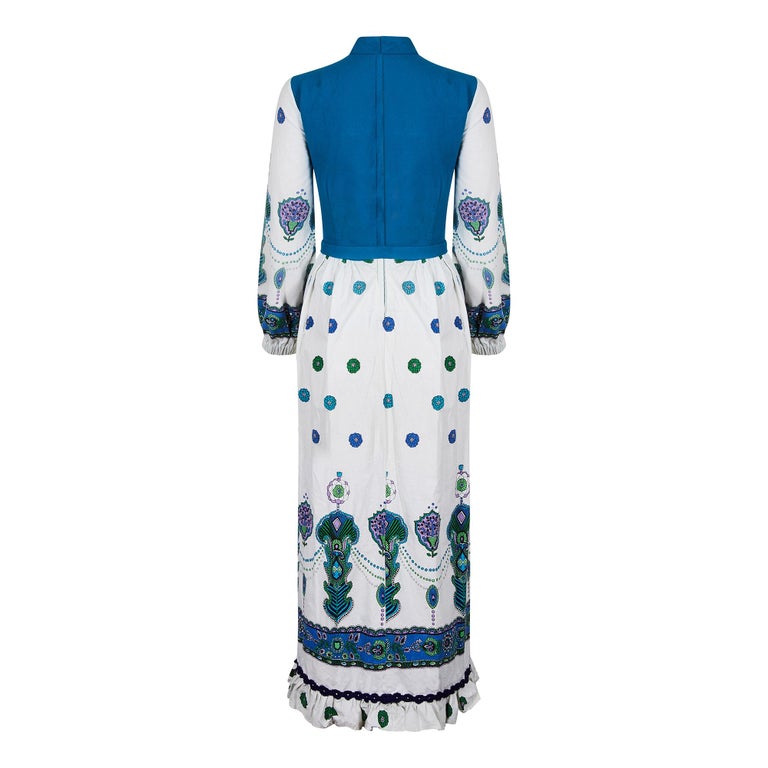 1960s Marion Donaldson Turquoise Crepe and Cotton Maxi Dress For Sale ...