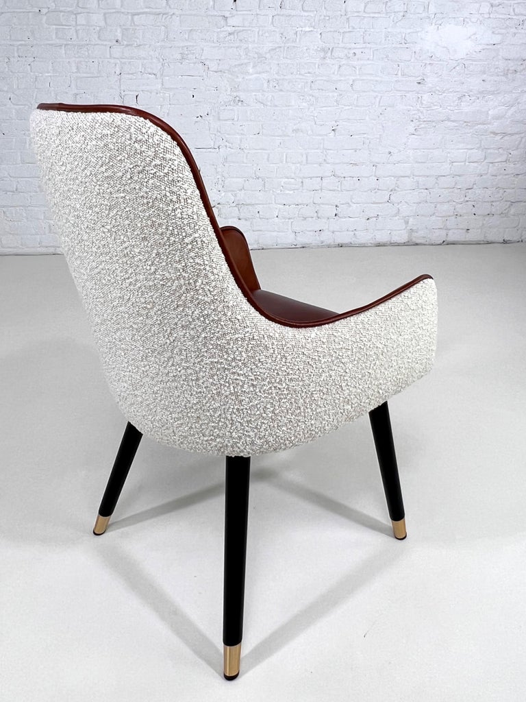 1960s MCM Design and Scandinavian Style Beige Bouclé Fabric and Leather ...