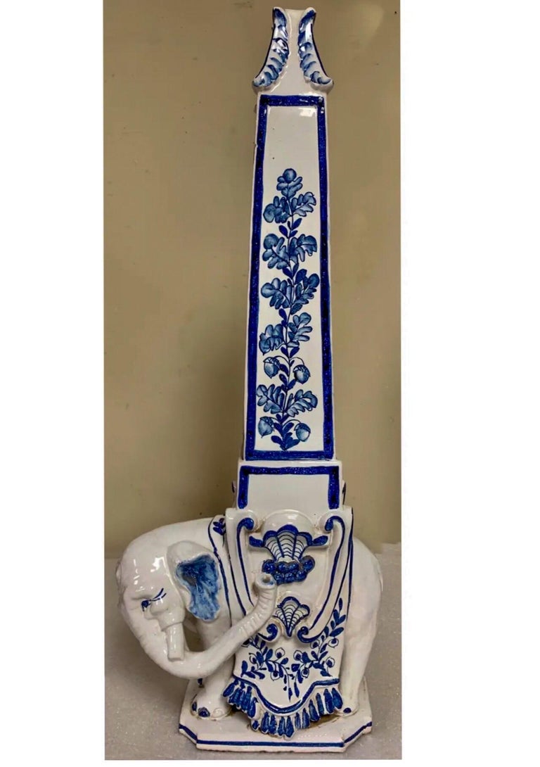 1960s Meiselman Imports Terracotta Elephant Blue and White Obelisks, a ...