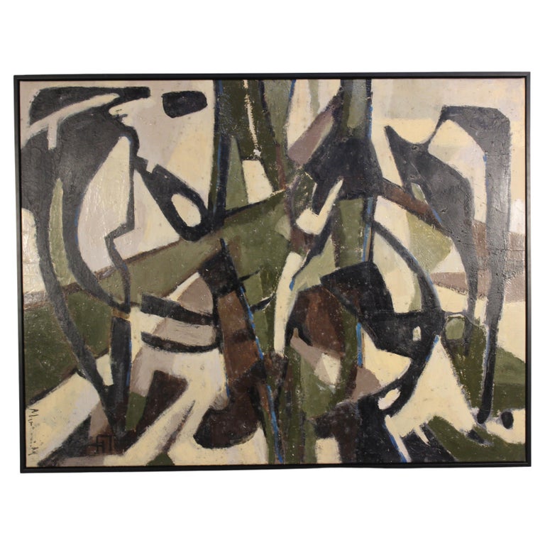 1960s Midcentury Abstract French Oil Painting For Sale at 1stDibs