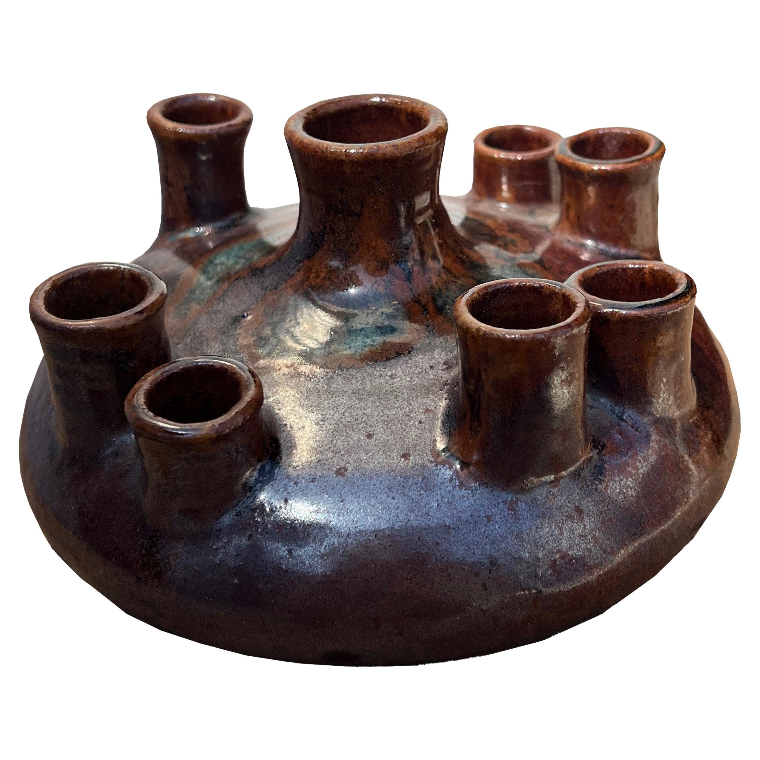 1960's Mid-Century Brown Ceramic 8-Stem Bud Vase at 1stDibs