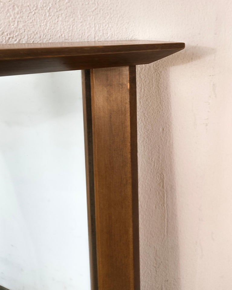 1960s Mid-Century Large Horizontal Wood Framed Wall Mirror with Ledge ...