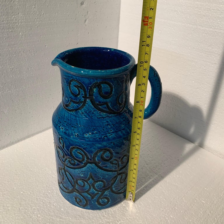 1960s Mid-Century Modern Aldo Londi for Bitossi Blue Rimini Pitcher For ...