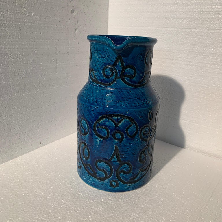 1960s Mid-Century Modern Aldo Londi for Bitossi Blue Rimini Pitcher For ...