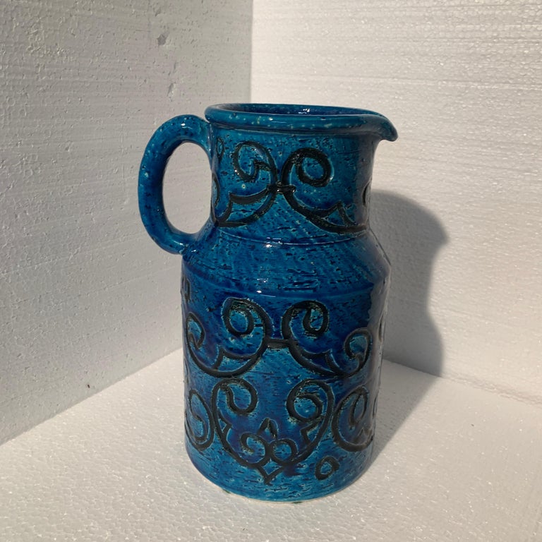 1960s Mid-Century Modern Aldo Londi for Bitossi Blue Rimini Pitcher For ...