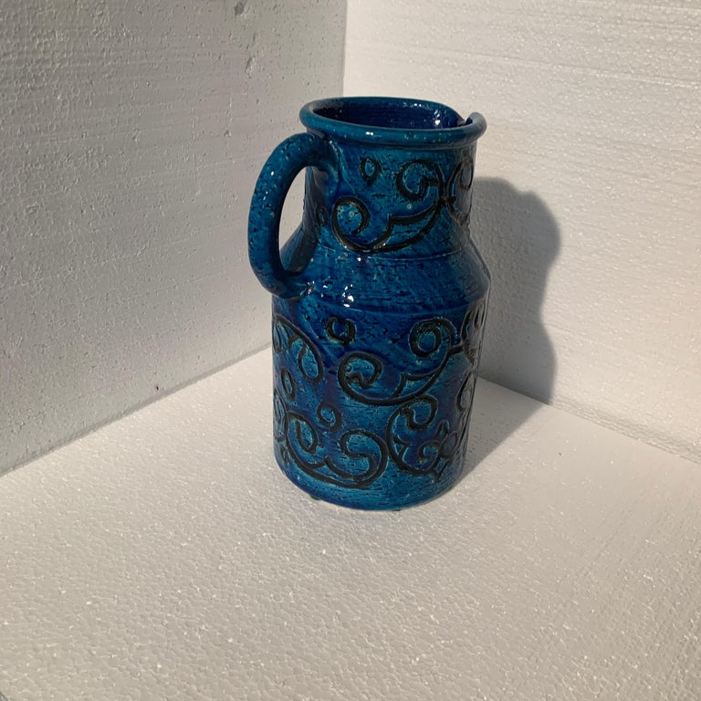 1960s Mid-Century Modern Aldo Londi for Bitossi Blue Rimini Pitcher For ...