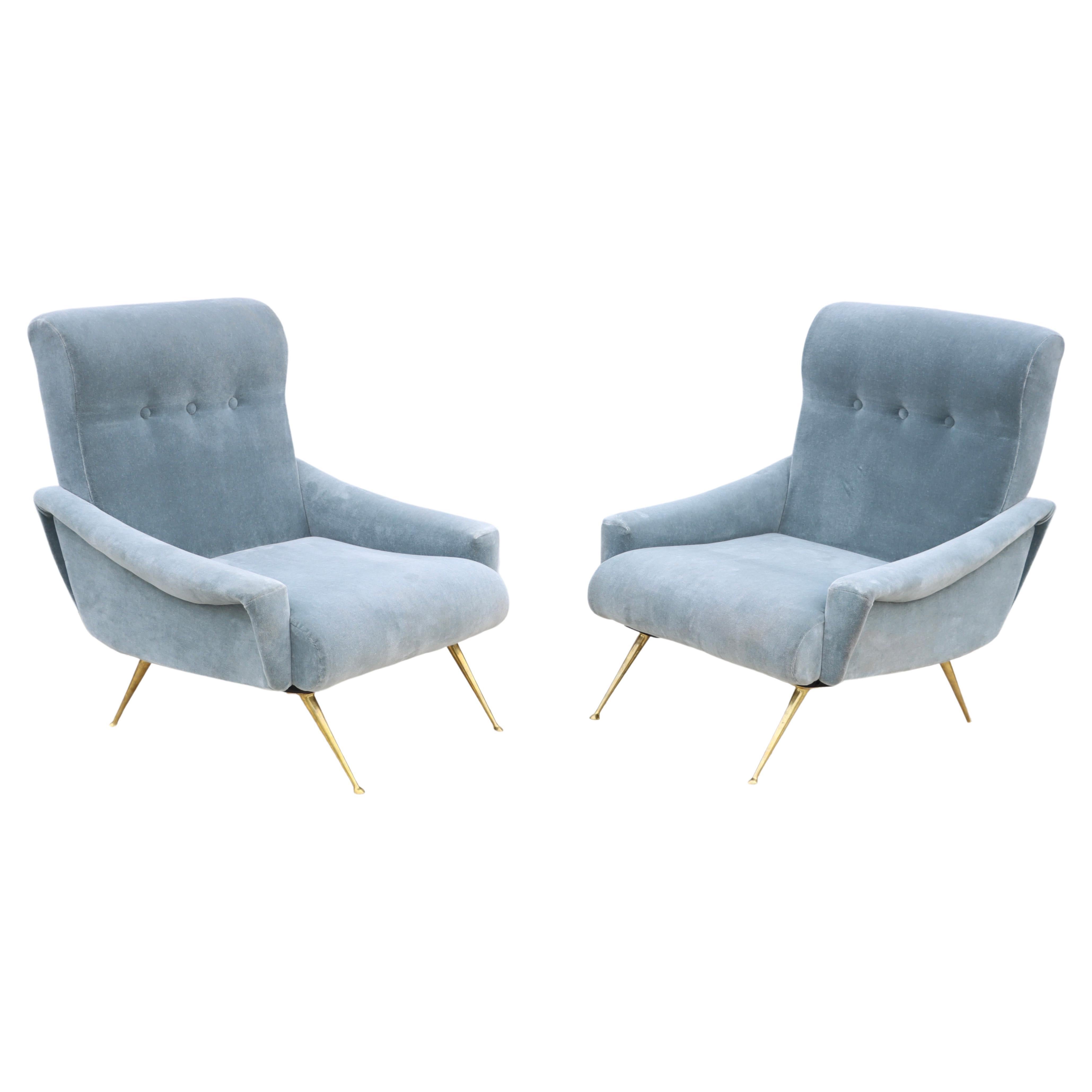 1960's Mid-Century Modern Lounge Chairs In Mohair Fabric at 1stDibs