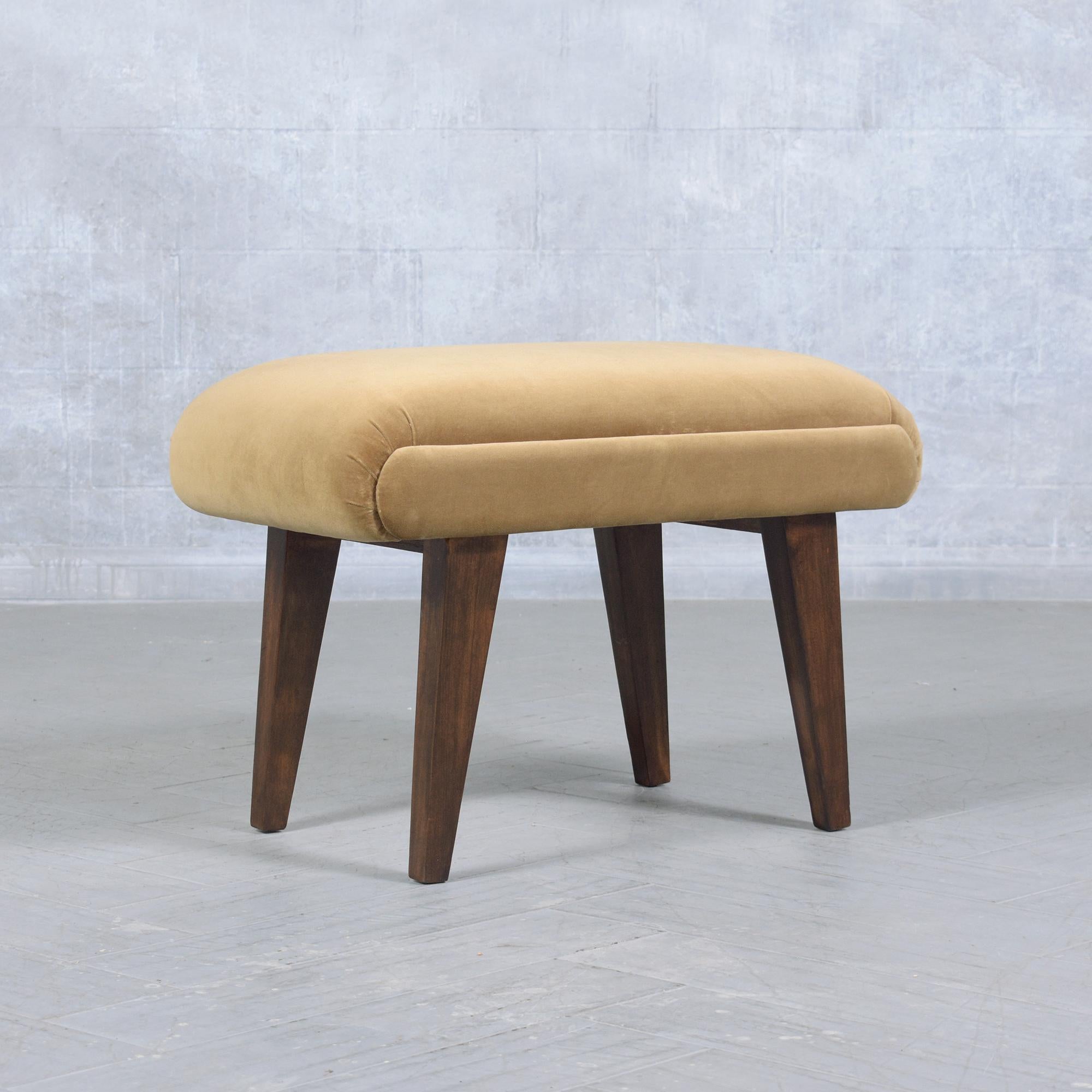 1960s Restored Mid-Century Modern Wood Stool with Beige Mohair Velvet ...