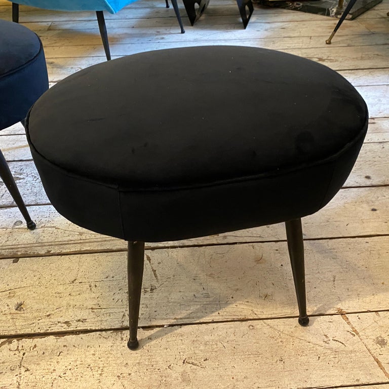 1960s Mid-Century Modern Set of Two Black Velvet Oval Italian Poufs at ...