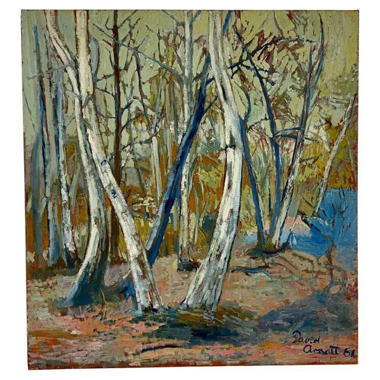 1960s Mid-Century Painting of Trees For Sale at 1stDibs