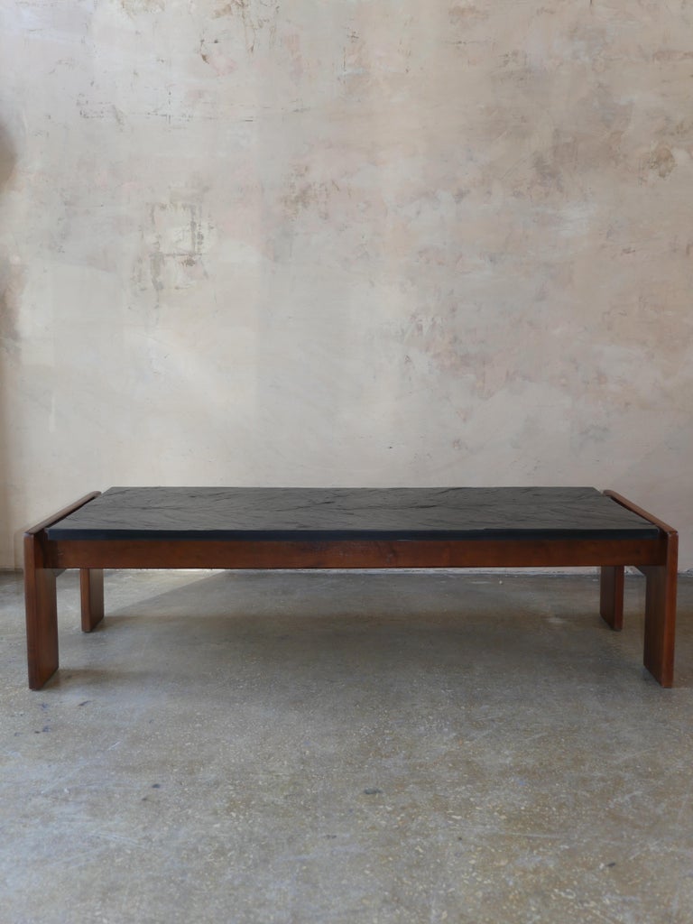 1960s Mid-Century Slate and Walnut Coffee Table at 1stDibs