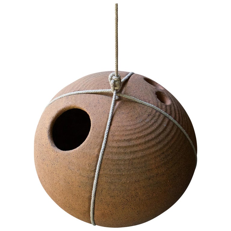 Midcentury String and Stoneware Ball Birdhouse Architectural Pottery ...