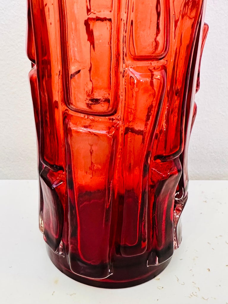 1960s Mid Century Swedish 'Bark' Bo Borgstrom for Aseda Glasbruk Ruby Red Vase For Sale at 1stDibs