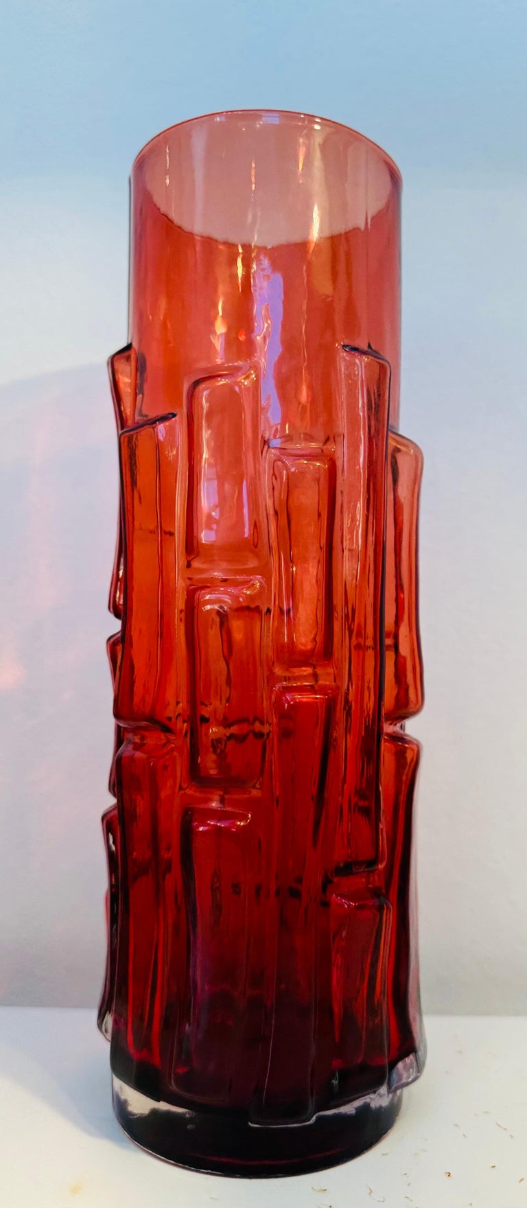 1960s Mid Century Swedish 'Bark' Bo Borgstrom for Aseda Glasbruk Ruby Red Vase For Sale at 1stDibs