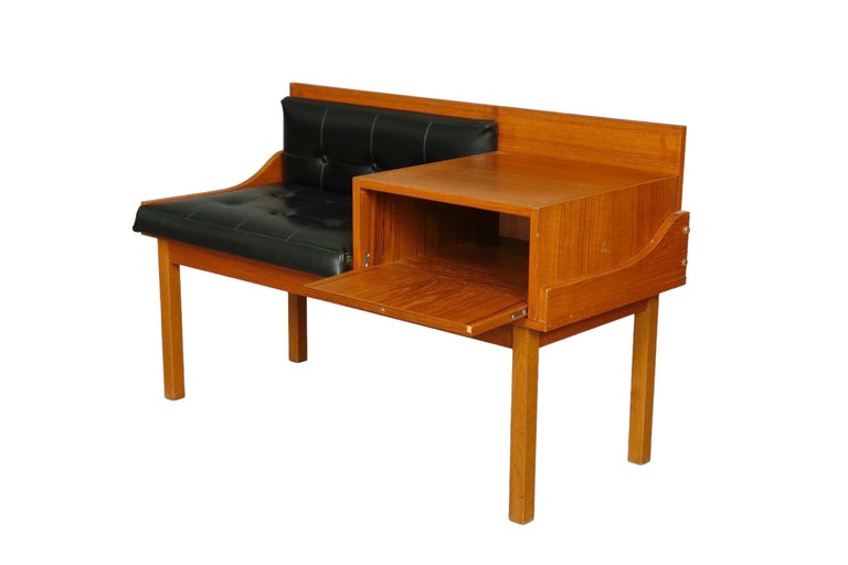 1960’s Mid Century Teak and Faux Leather Hall Bench at 1stDibs