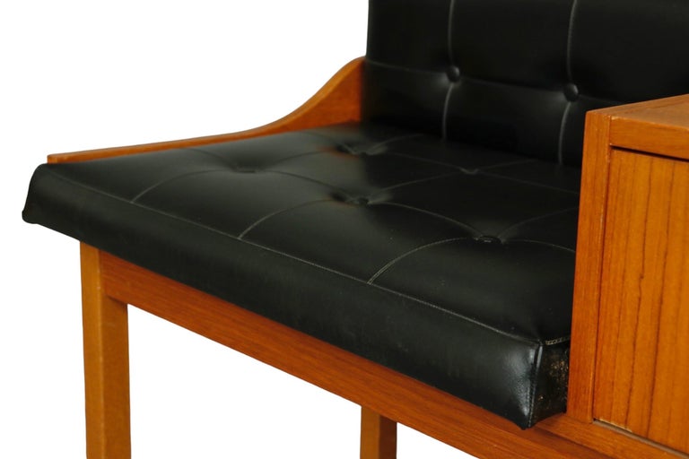 1960’s Mid Century Teak and Faux Leather Hall Bench at 1stDibs
