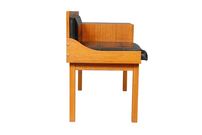 1960’s Mid Century Teak and Faux Leather Hall Bench at 1stDibs