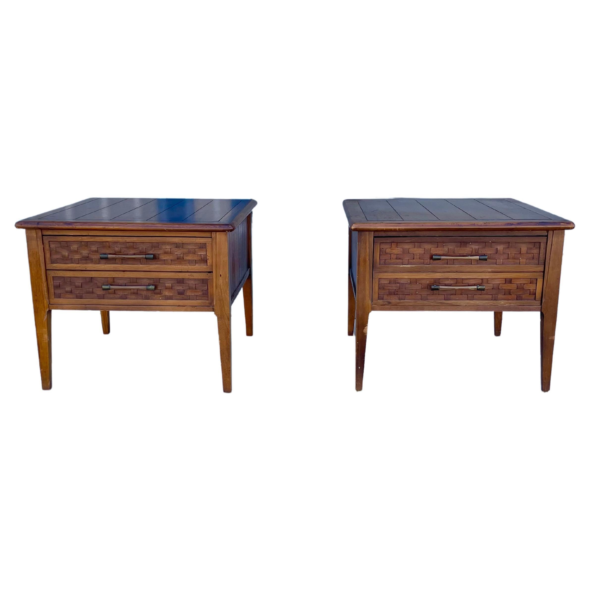 Mid-Century Modern Walnut Tile Top Side Tables - Set of 2 For Sale at ...