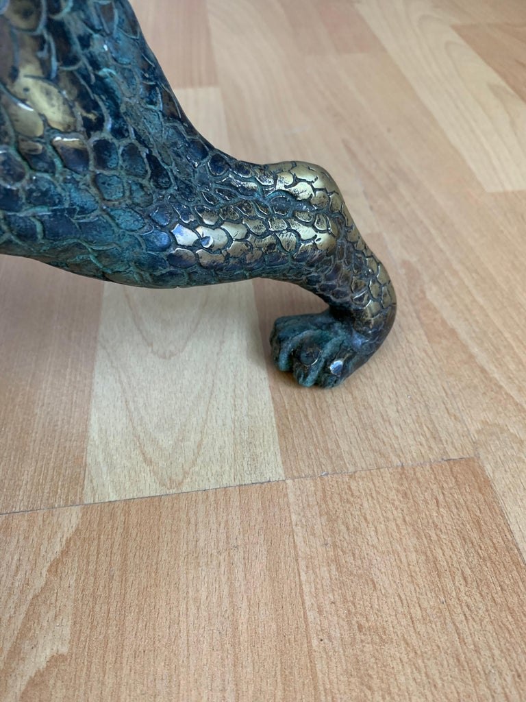 1960s Midcentury Coffee Table w. Glass Top and Pair of Bronze Leopard ...