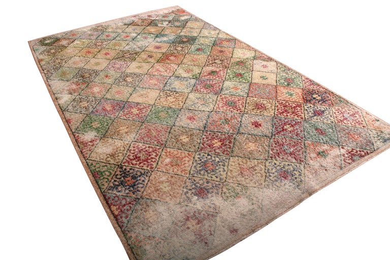 1960s Midcentury Vintage Art Deco Rug Multi-Color Distressed Wool by ...