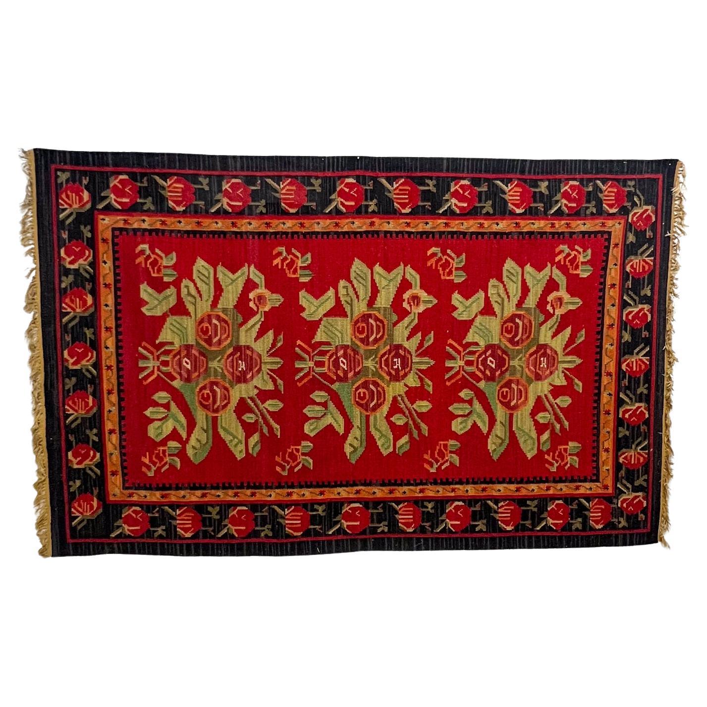 1960s Midcentury Vintage Textile Wall Art Large Red Flower Tapestry For ...