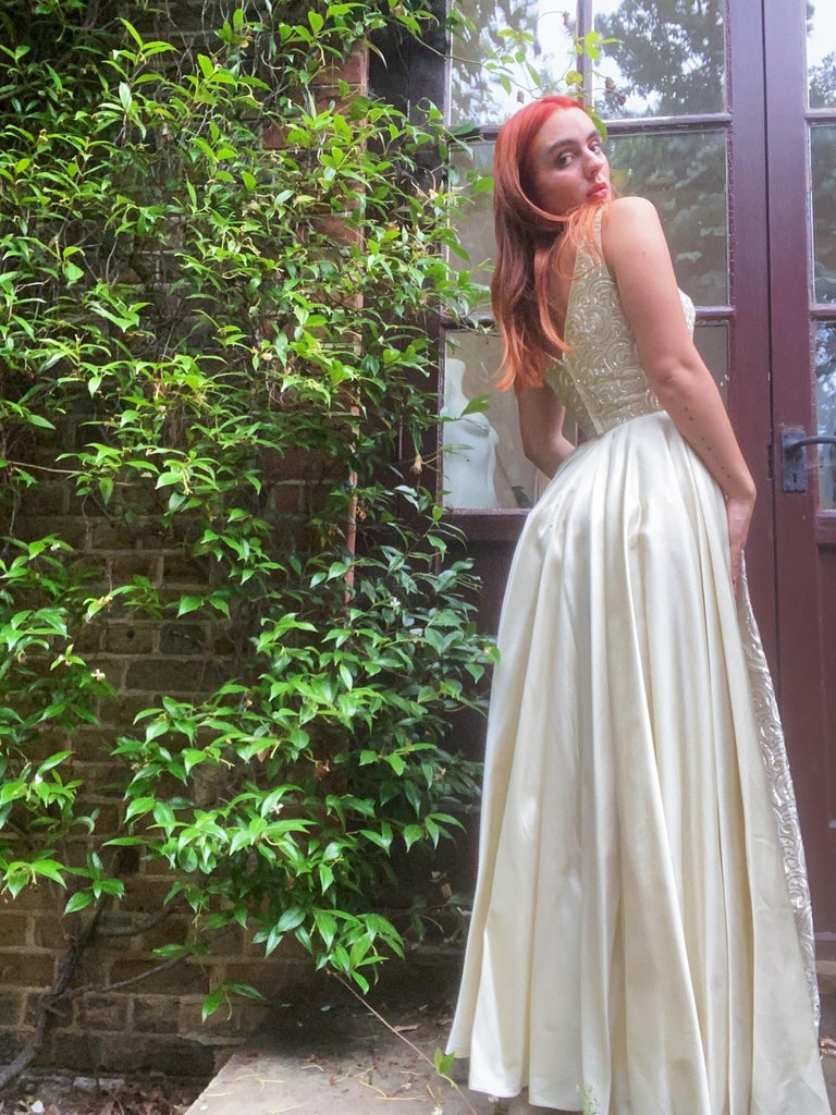 1960s Mike Bennett Ivory Sequinned Evening Dress or Wedding Gown at 1stDibs