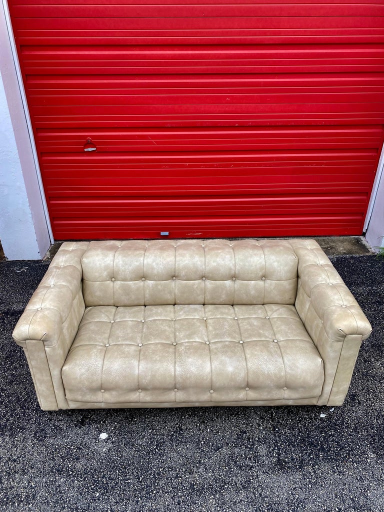 1960s Milo Baughman Style Button-Tufted Biscuit Distressed Sofa For ...