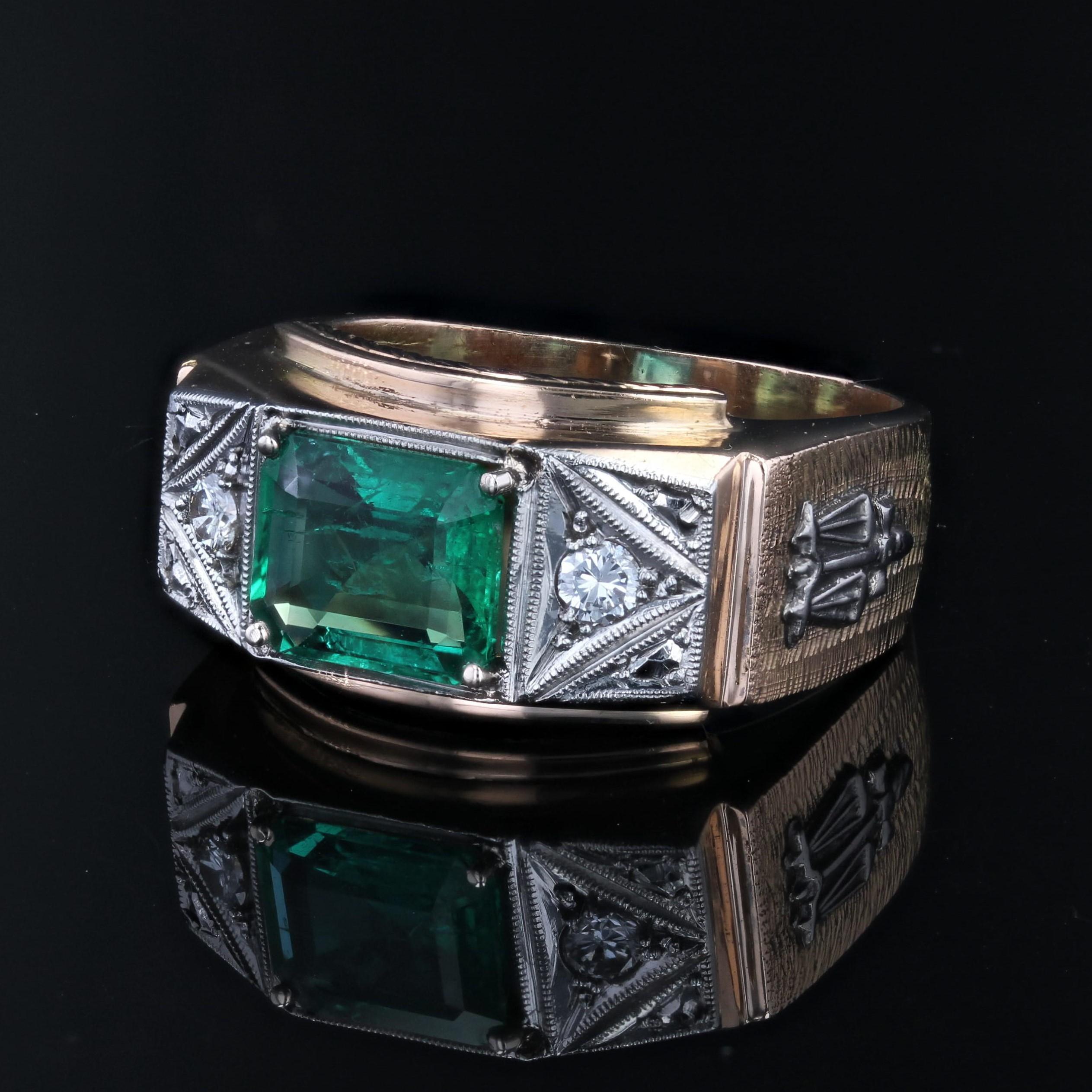 1960s Minor Emerald Diamonds 18 Karat Rose Gold Platinum Justice Ring ...
