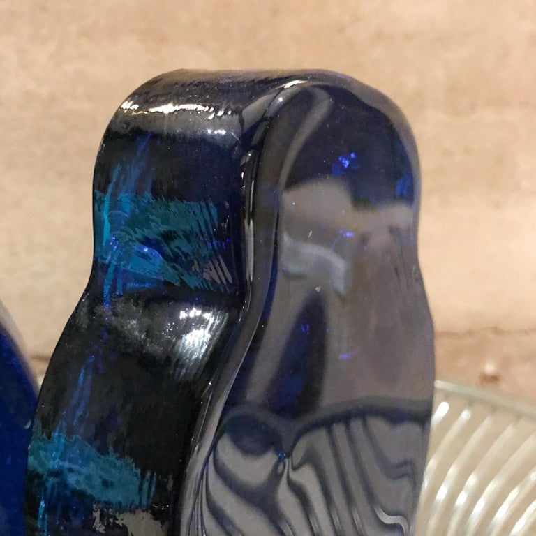 1960s Blenko Blue Glass Owl Bookends by Joel Myers Milton, WV For Sale ...