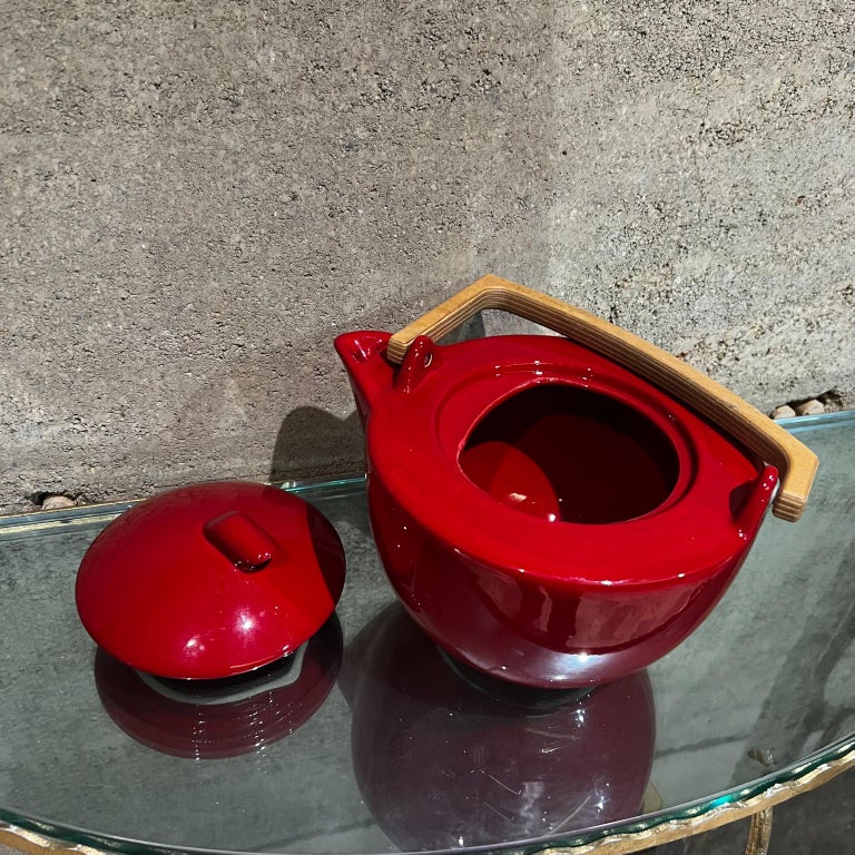1960s Modern Bauhaus Red Tea Pot Ceramic Sculptural Wood Handle For ...