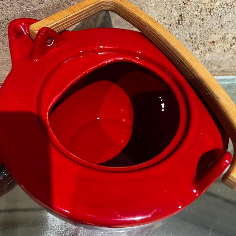 1960s Modern Bauhaus Red Tea Pot Ceramic Sculptural Wood Handle For ...