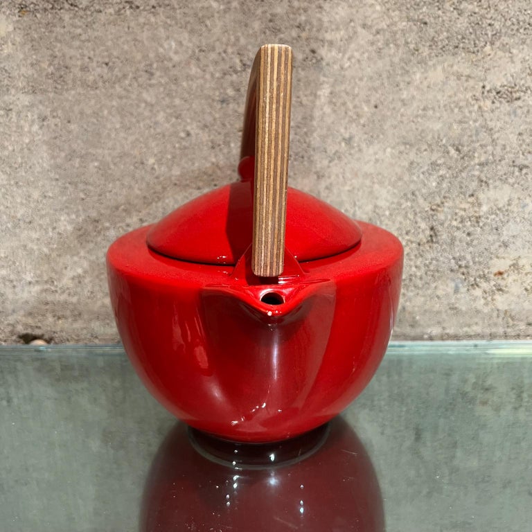 1960s Modern Bauhaus Red Tea Pot Ceramic Sculptural Wood Handle For ...