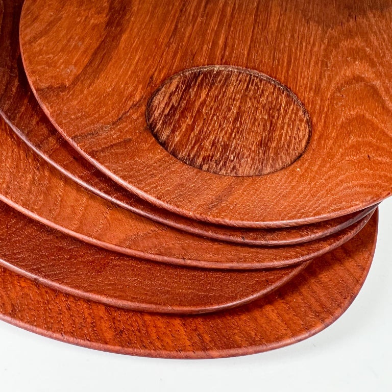 1960s Modern Five Teakwood Teardrop Breakfast Snack Plates Lunning INC ...